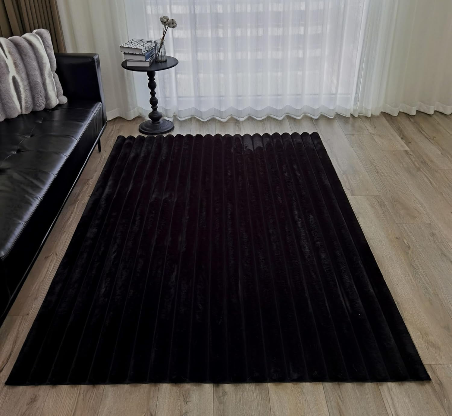 GLORY RUGS Area Rugs Striped Soft Faux Rabbit Fur Rug 8x10 Becky Black ...
