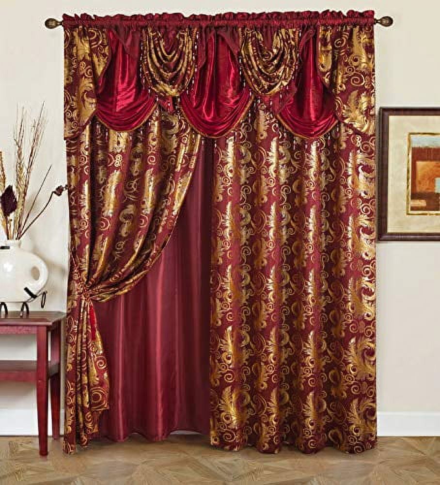 GLORY RUGS Jacquard Luxury Window 2 Panel Set Burgundy Curtain with ...