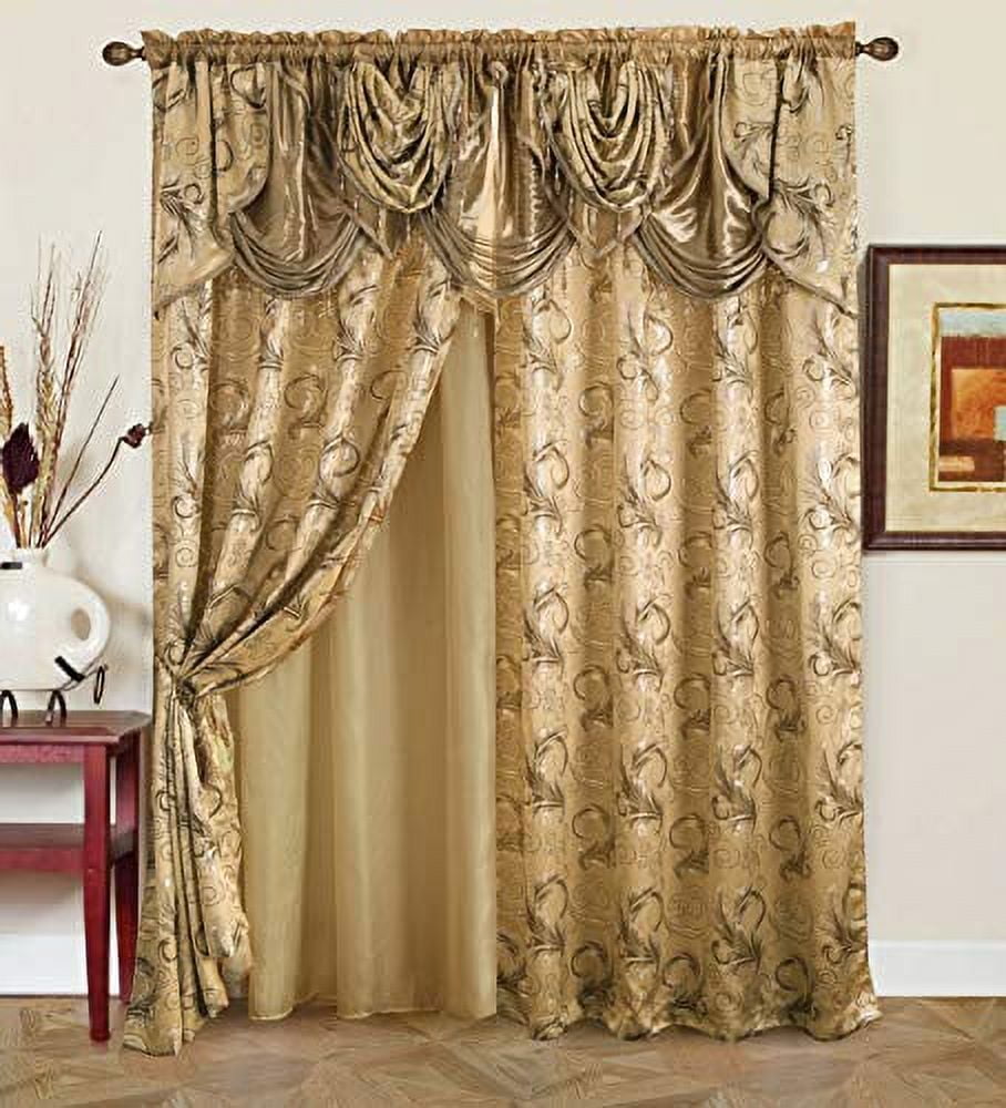 GLORY RUGS Jacquard Luxury Window 2 Panel Set Yellow Curtain with ...