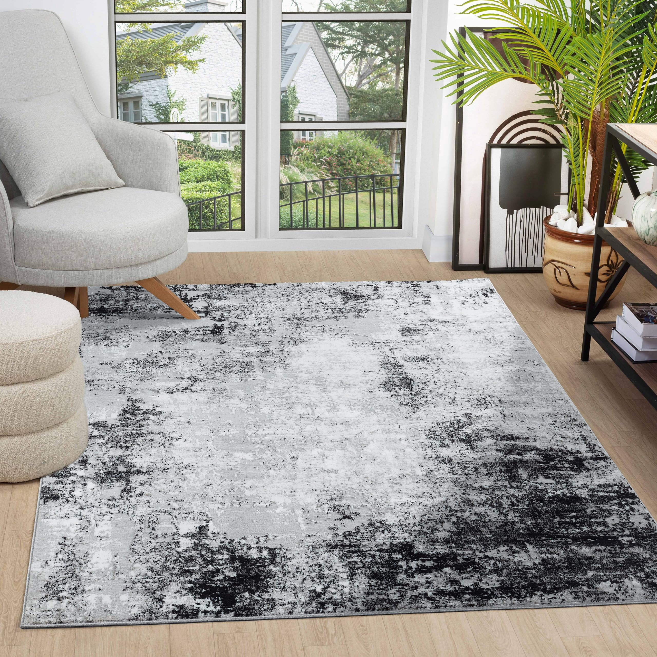 GLORY RUGS Modern Abstract Area Rug 5x7 Dark Vizon Gold Faded Soft for ...