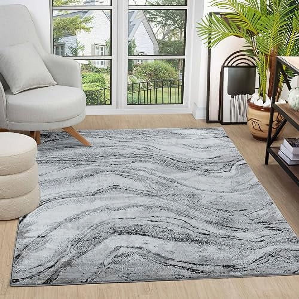 GLORY RUGS Modern Abstract Area Rug 8x10 Black Faded Soft for Living ...