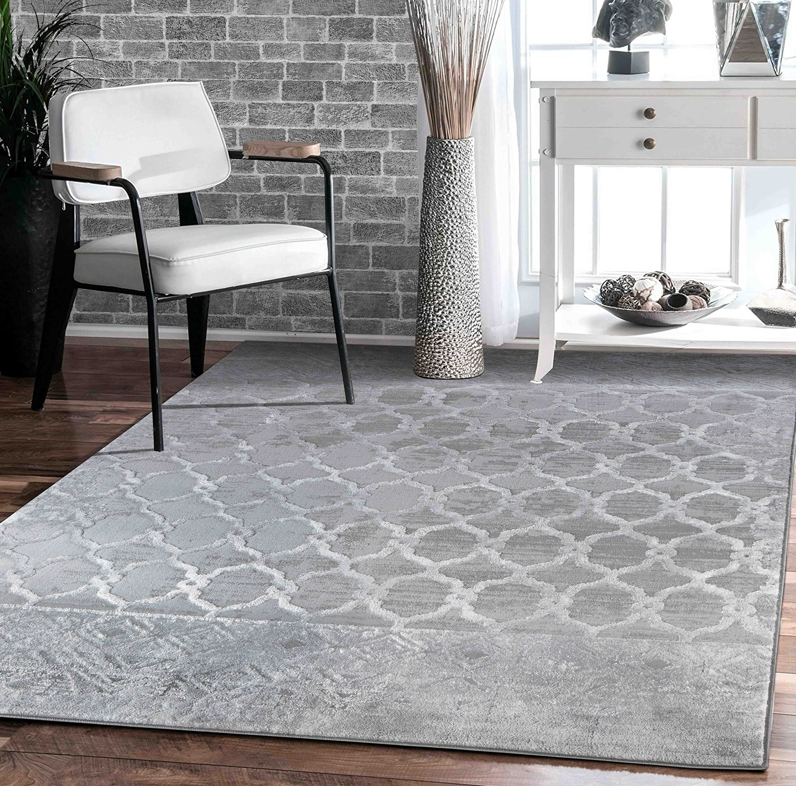 GLORY RUGS Modern Abstract Trellis Area Rug, 8x10 Gray Silver, Ideal ...