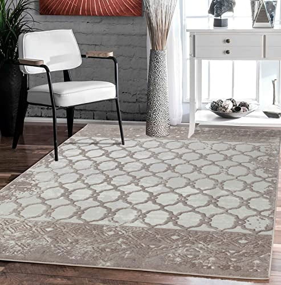 GLORY RUGS Modern Abstract Trellis Area Rug 8x10 Large Rugs Cream Beige ...