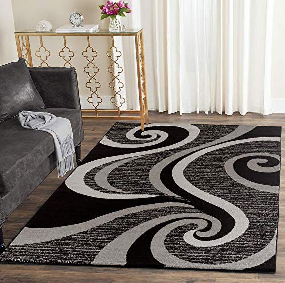GLORY RUGS Modern 8x10 Area Rug, Black Gray Swirls, Sevilla Collection ...