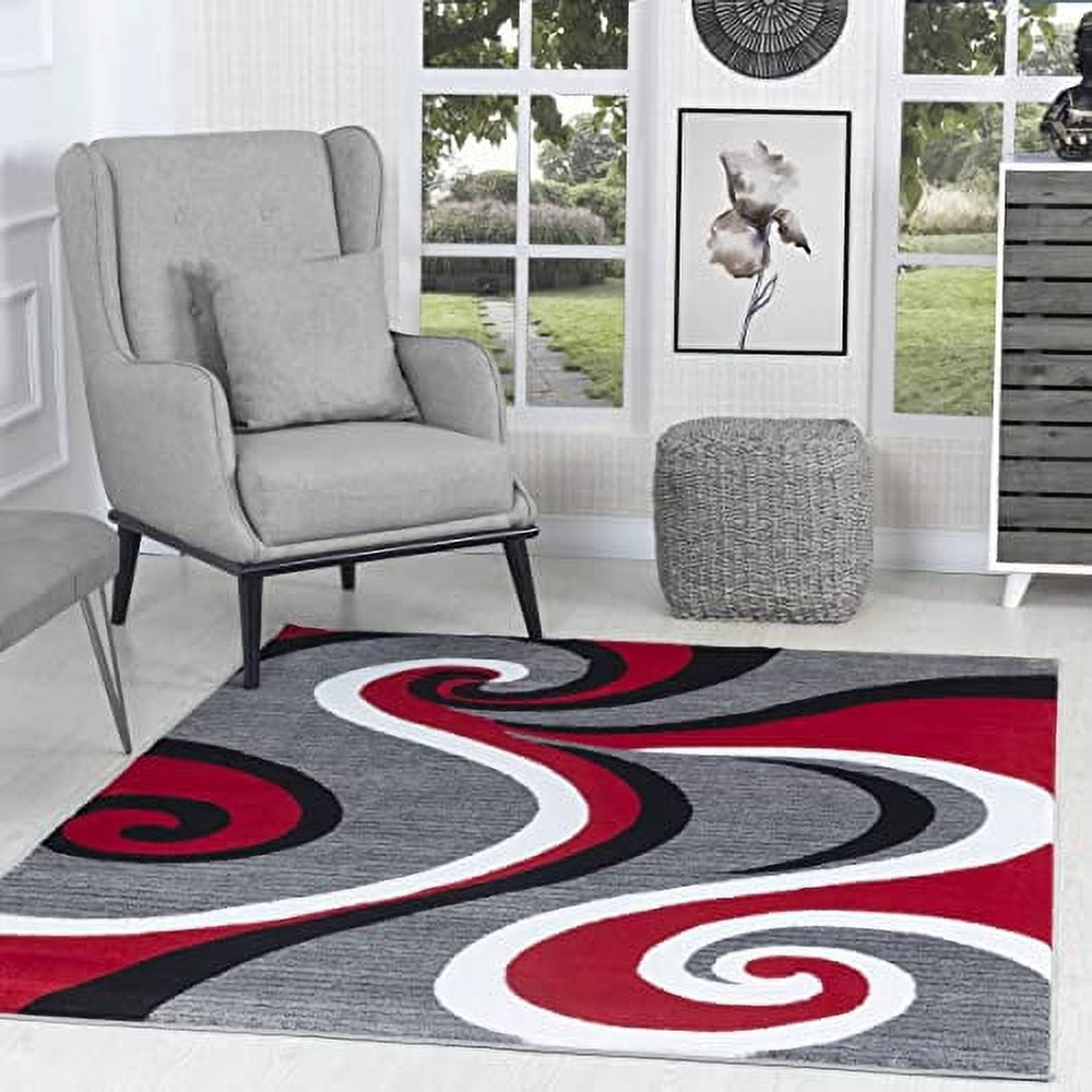 GLORY RUGS Modern Area Rug 8x10 Red Gray Swirls Carpet Bedroom Living ...