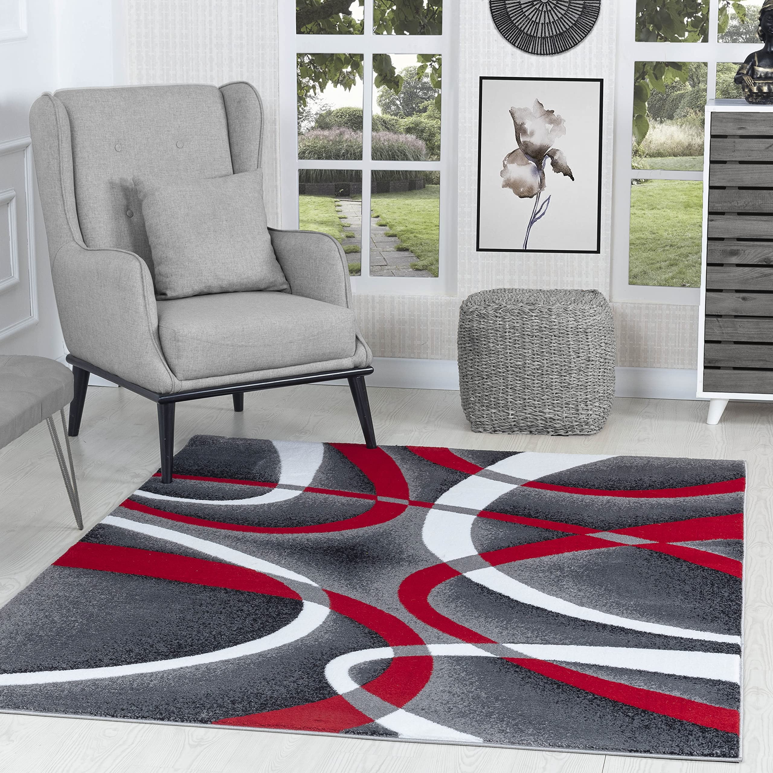 GLORY RUGS Modern Area Rug 8x10 Red Swirls Carpet Bedroom Living Room ...