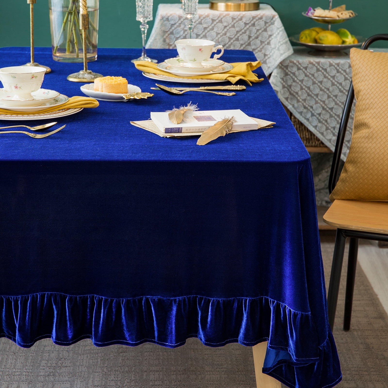 GLORY SEASON Velvet Luxurious Solid Rectangle Tablecloth Farmhouse ...
