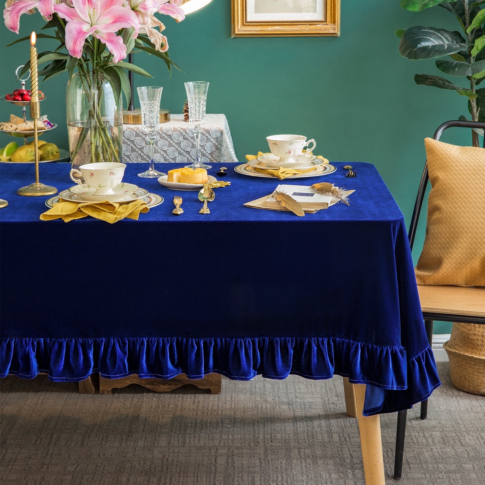 GLORY SEASON Velvet Luxurious Solid Rectangle Tablecloth Farmhouse ...