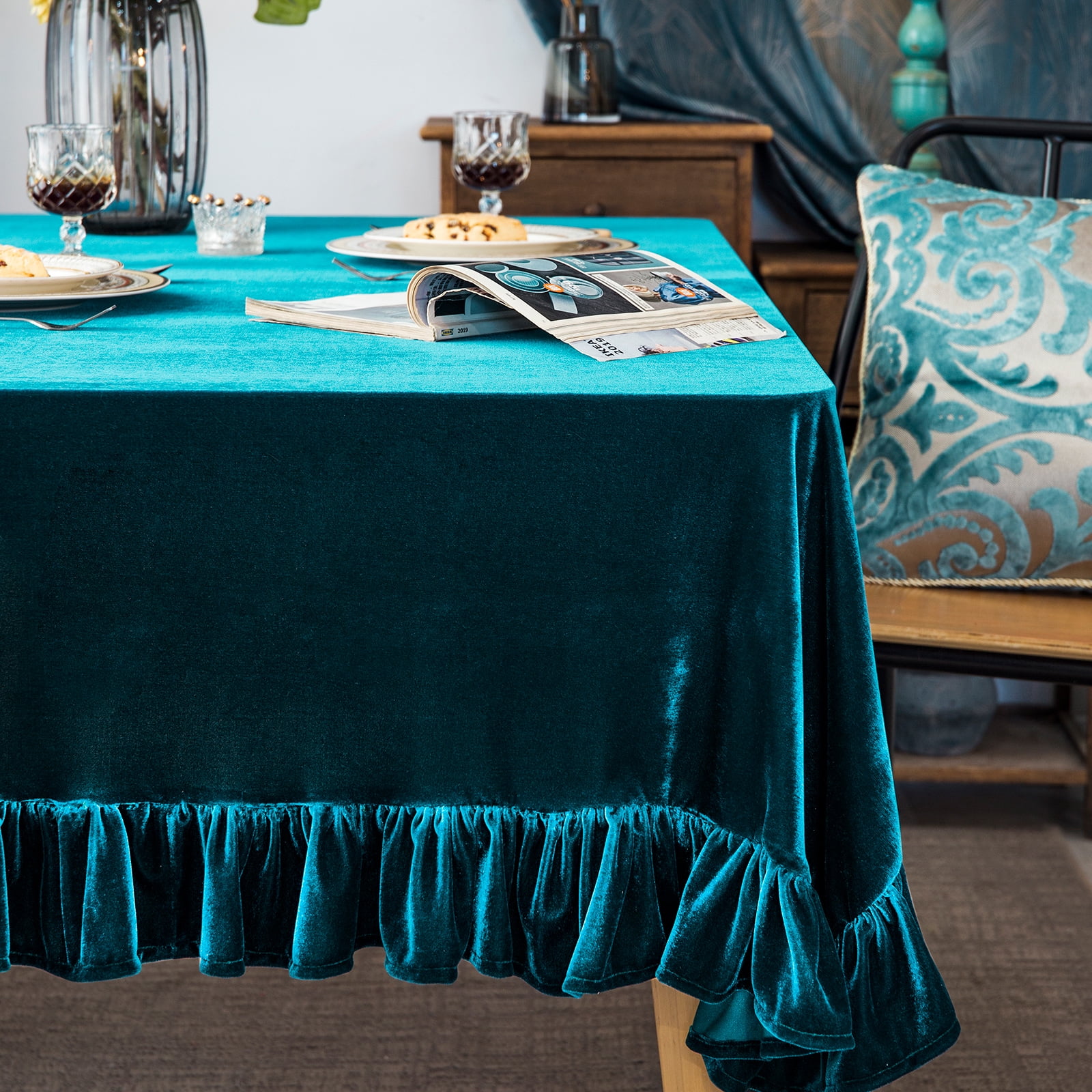 GLORY SEASON Velvet Luxurious Solid Rectangle Tablecloth Farmhouse ...