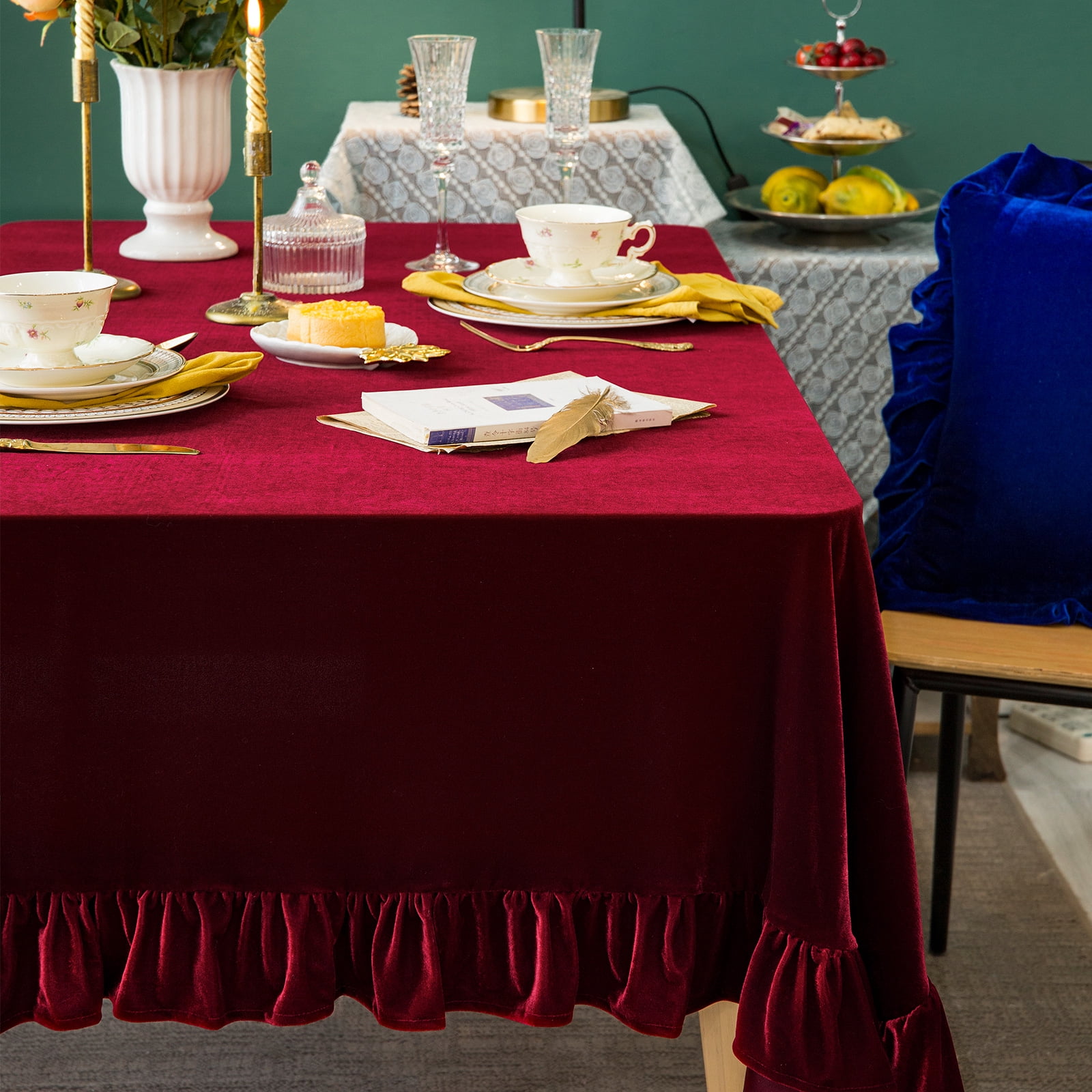 GLORY SEASON Velvet Luxurious Solid Rectangle Tablecloth Farmhouse ...