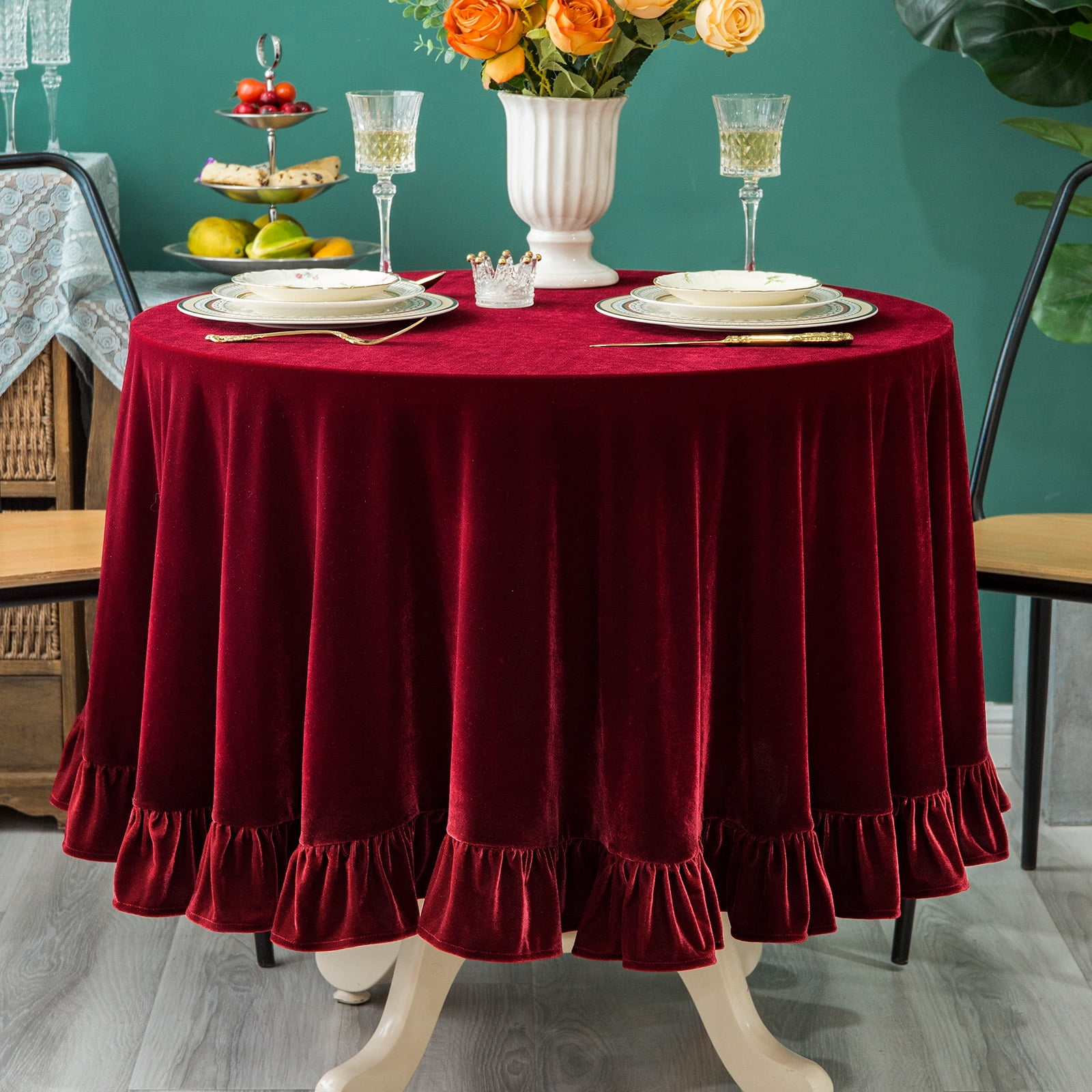 GLORY SEASON Velvet Luxurious Solid Rectangle Tablecloth Farmhouse ...