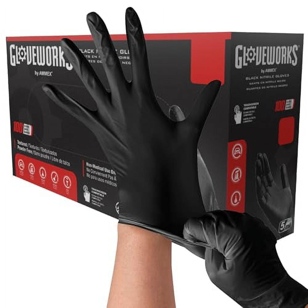 AMMEX GLOVEWORKS Black Nitrile Gloves, Disposable, 5 Mil, Latex-Free ...
