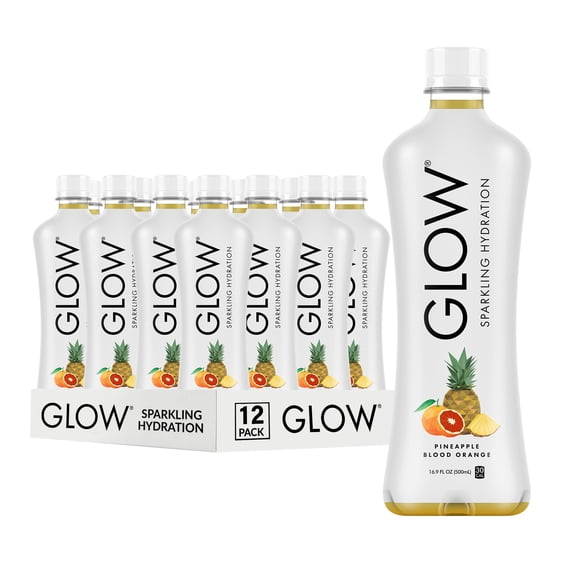 G.L.O.W. Sparkling Hydration Drink, Pineapple Blood Orange, 16.9oz, 12 ...