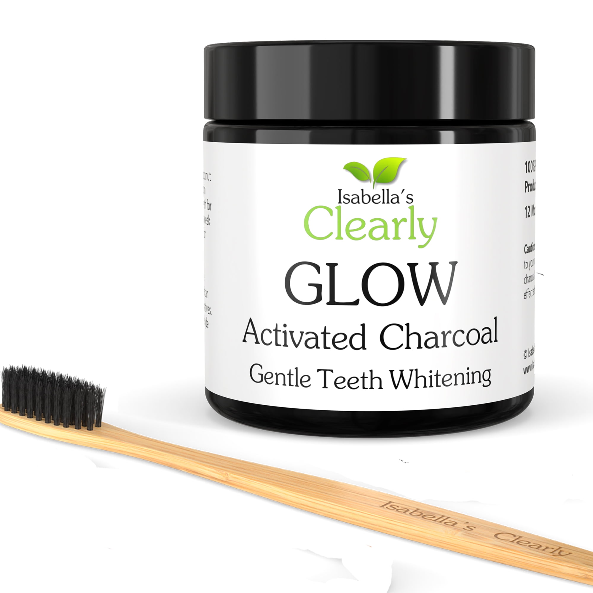 GLOW Teeth Whitening Activated Charcoal + Soft Bamboo Toothbrush | 100% ...