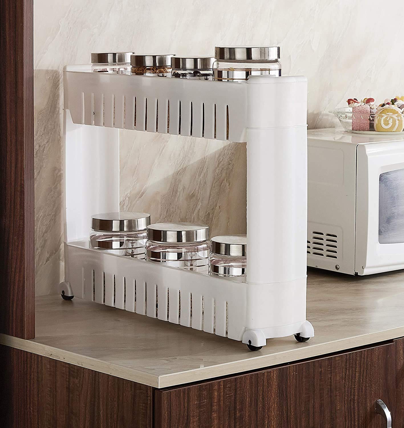 GLOWICK Space Saving Slim Side Storage Organizer Rack with Wheels for ...