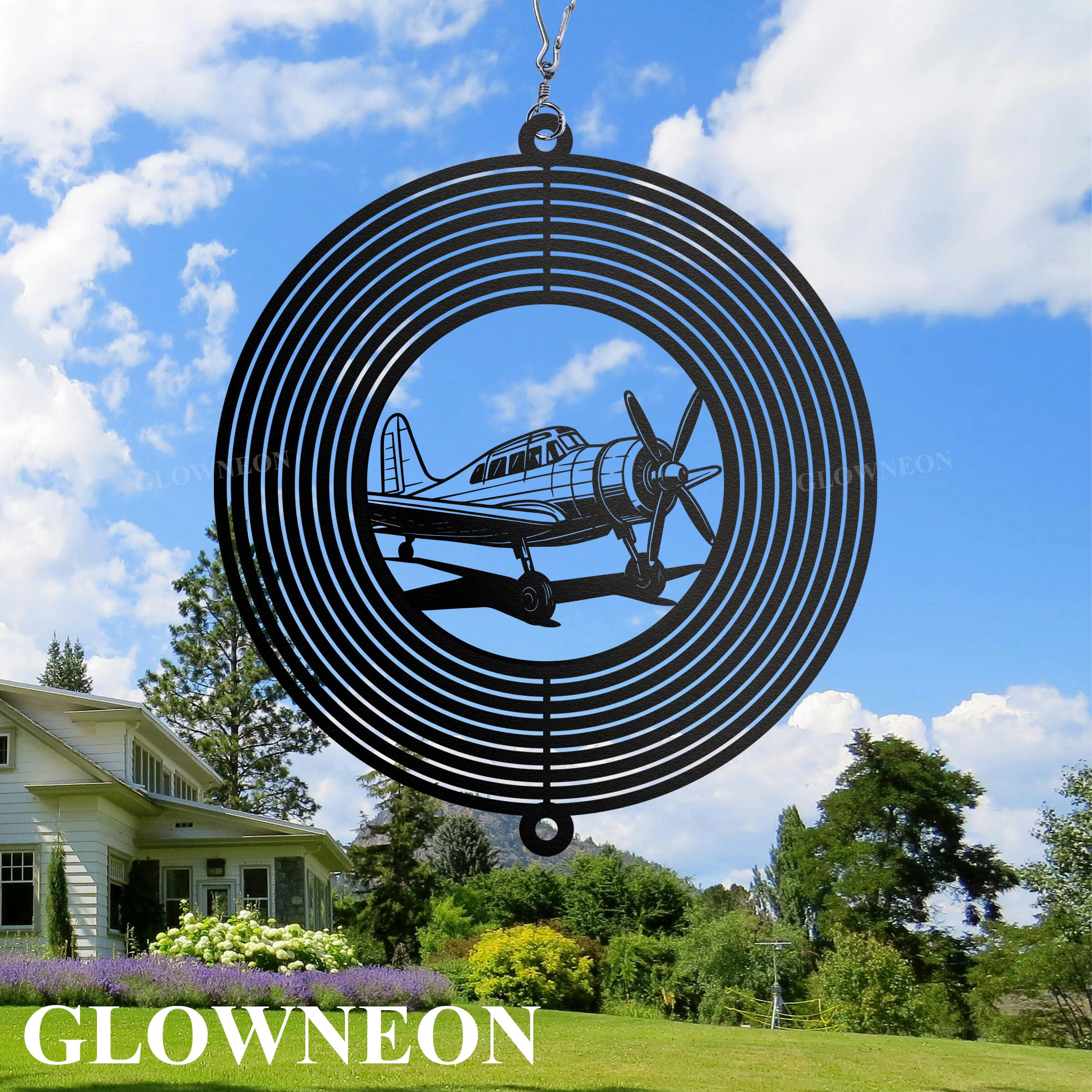 GLOWNEON Airplane Wind Spinner, Metal Yard Wind Spinner Outdoor Decor ...