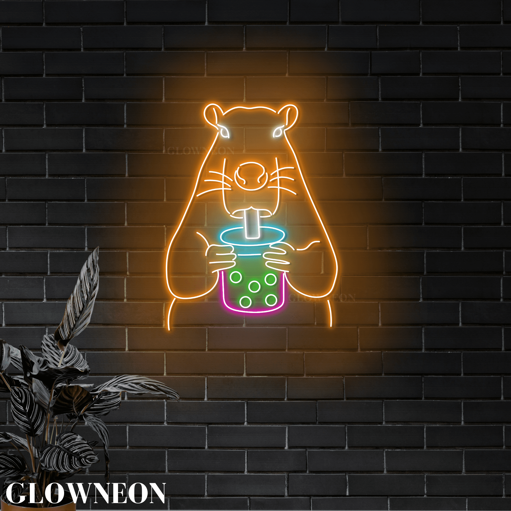 GLOWNEON Capybara Drinking Boba LED Light, Bubble Tea Neon Sign, Boba ...