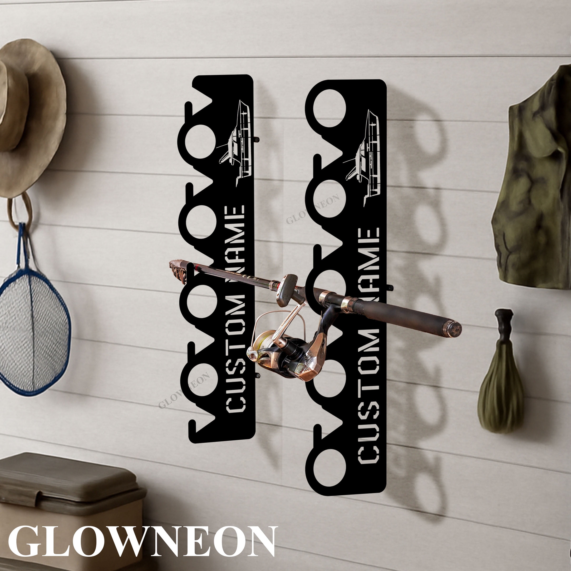 GLOWNEON Custom Boat House Metal Fishing Rod Wall Mount, Garage Storage ...