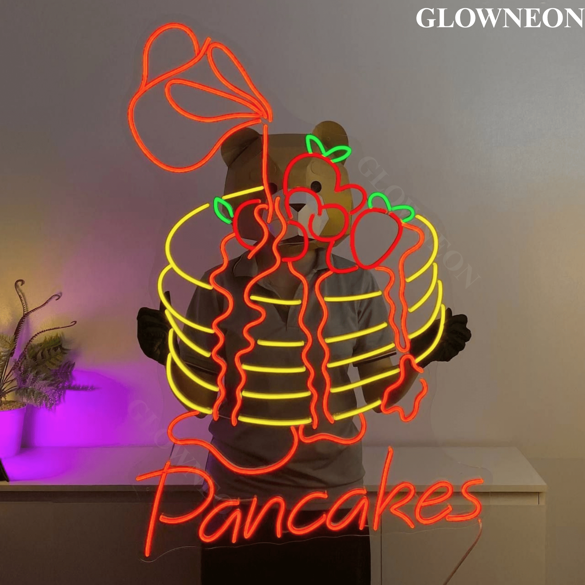 GLOWNEON Pancakes Neon Sign, Cake Shop Wall Art, Bakery LED Light Decor ...