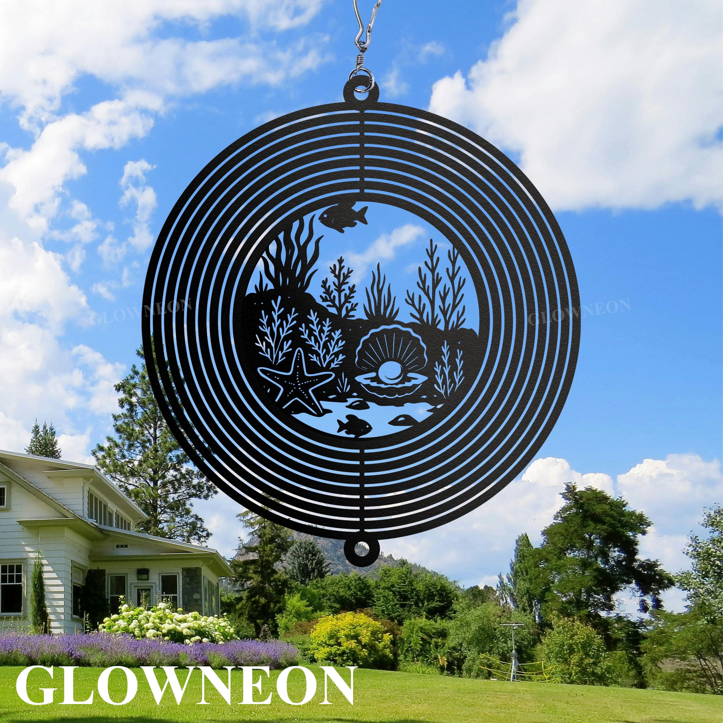 GLOWNEON Pearl Wind Spinner, Ocean Theme Metal Hanging Garden Decor ...