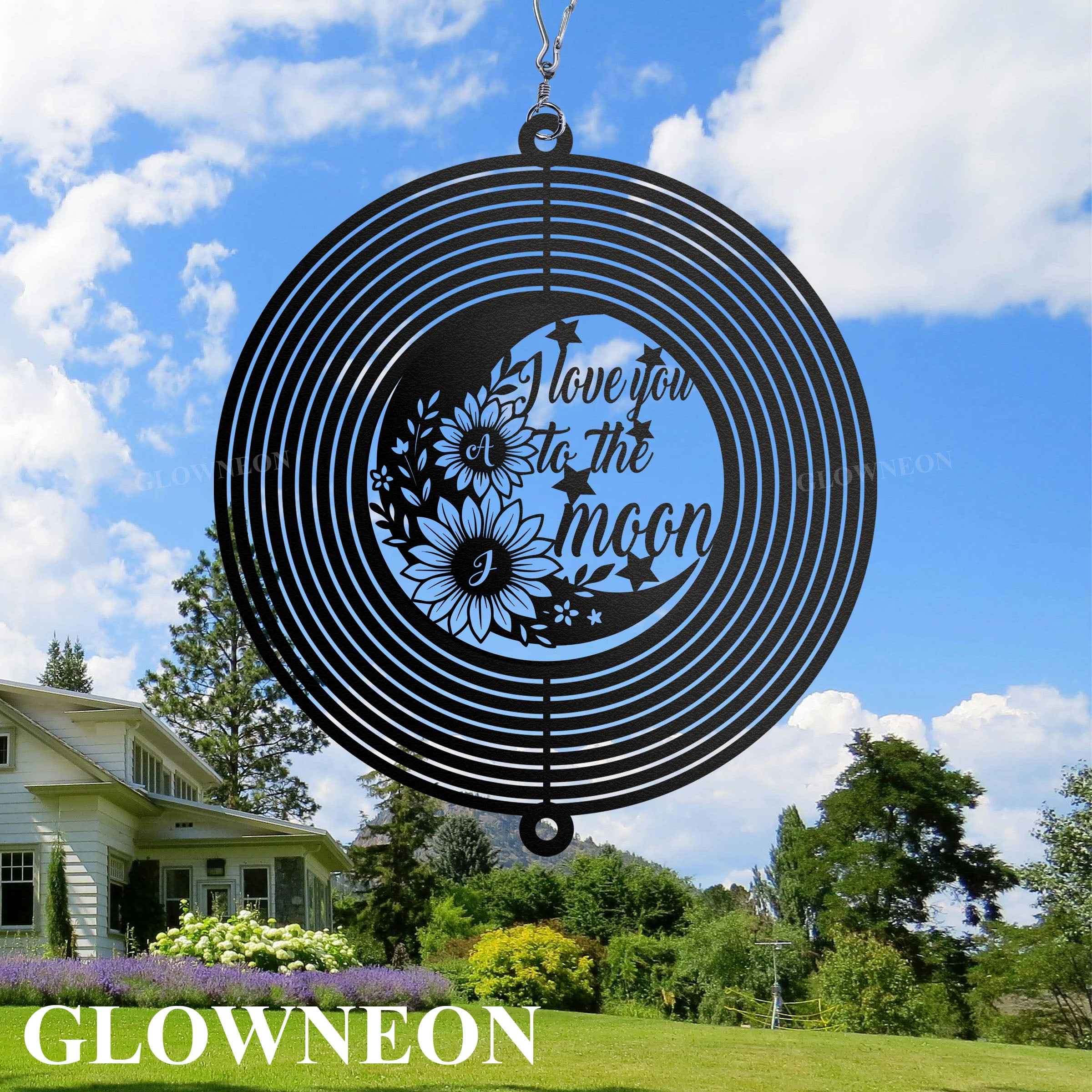 GLOWNEON Personalized Alphabet Couple Wind Spinner, Moon and Flower ...
