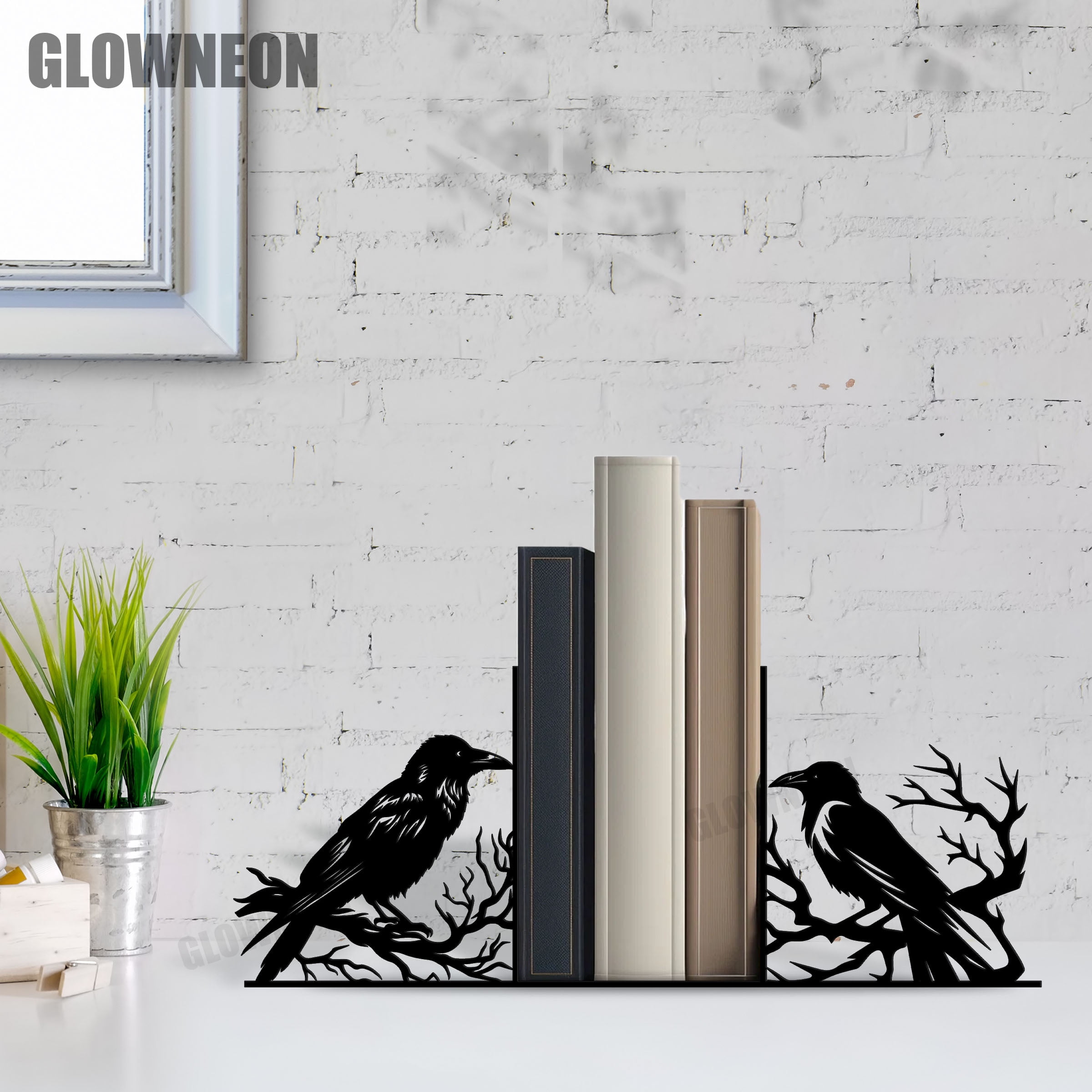 GLOWNEON Raven Metal Bookend, Decorative Book Stopper for Office Table ...
