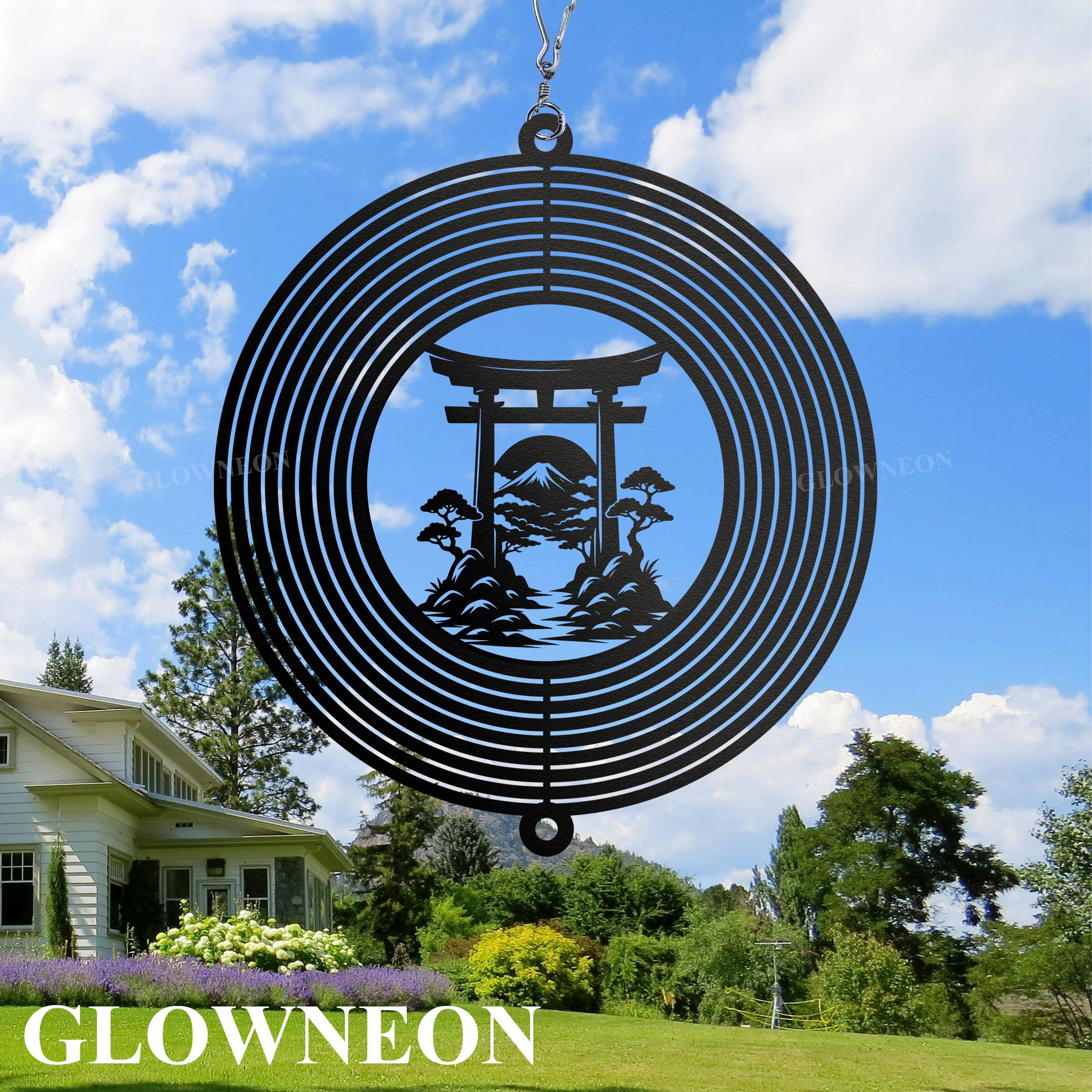 GLOWNEON Torii Gate Wind Spinner, Japanese Zen Outdoor Garden Hanging ...