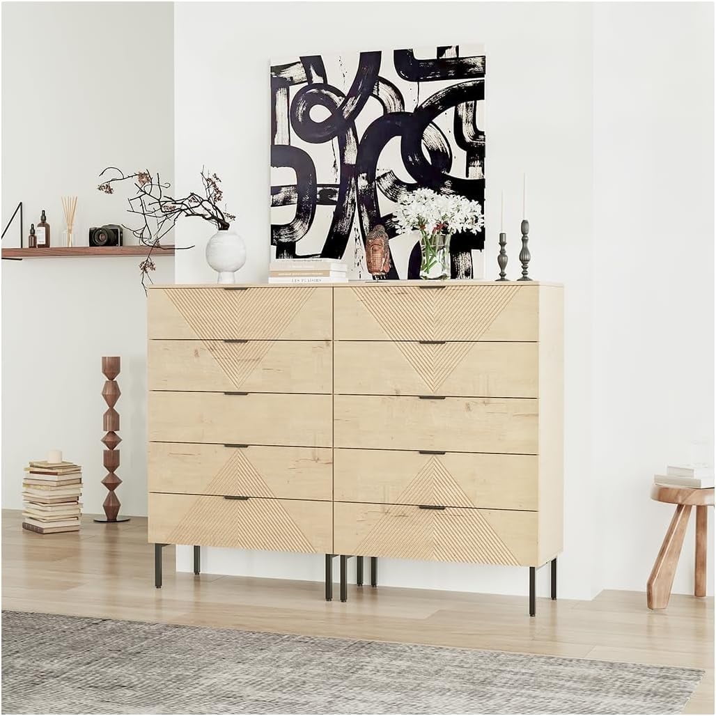 VDNEND 5 Drawer Dressers for Bedroom,Mid Century Modern Tall Fluted ...