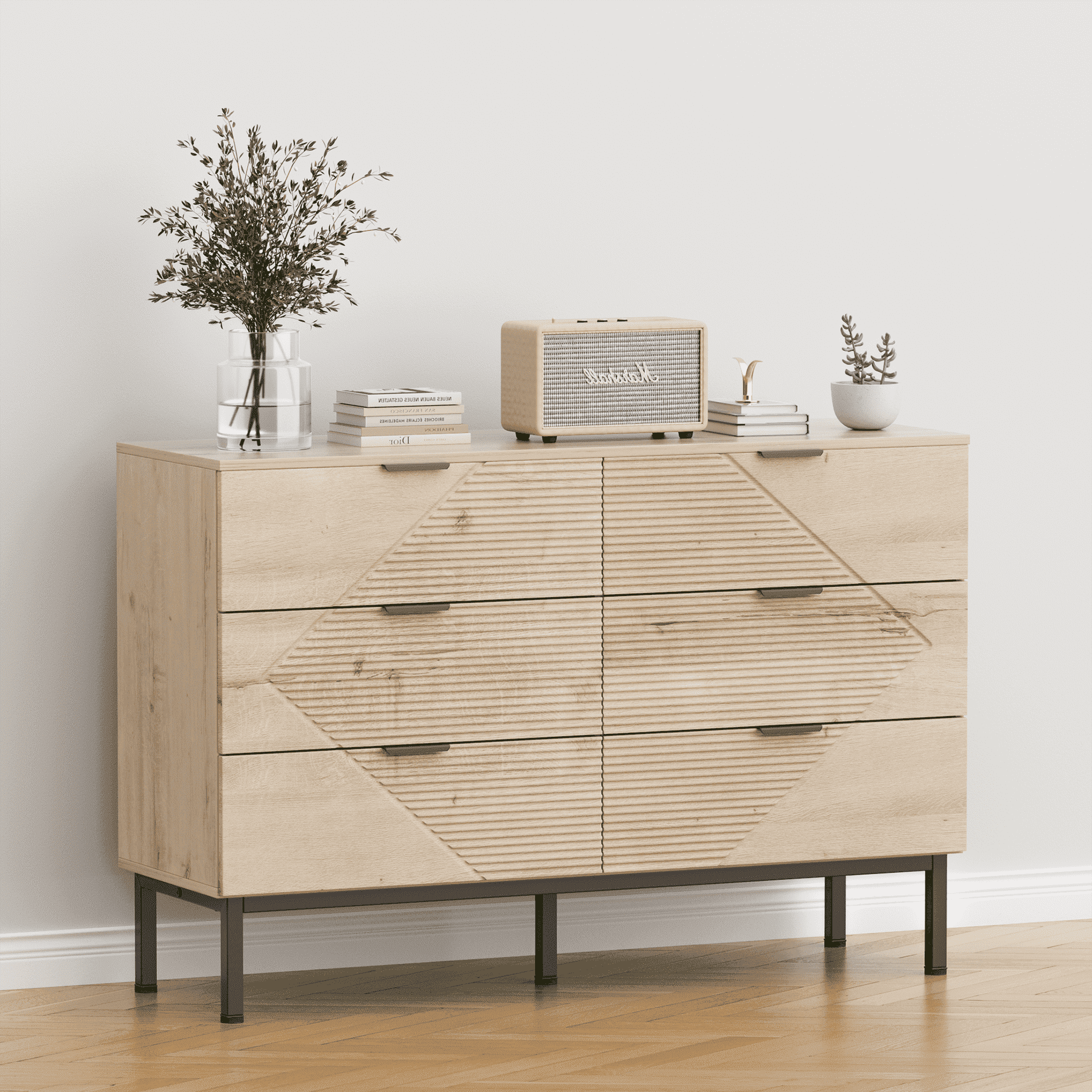 ANHDAH 6 Drawer Dresser for Bedroom, Farmhouse Wood Storage Dresser for ...