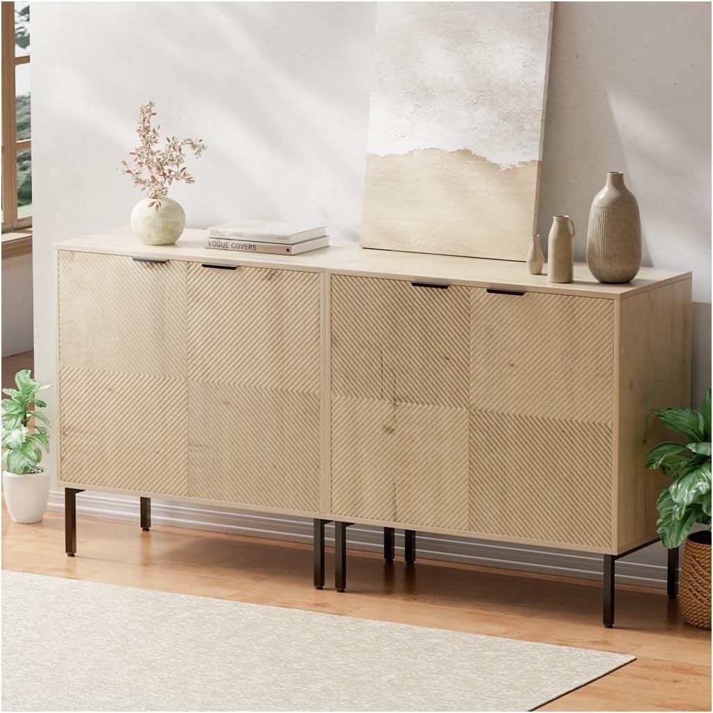 VDNEND Set of 2 Side Board Buffet Cabinet,Two-Tone Coffee Bar with Storage,62.2" Large Farmhouse ...