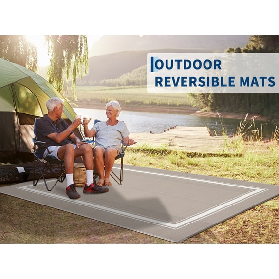 GLOWSOL 9x18ft Outdoor Rug，Waterproof Reversible PP Woven Patio Mat ...