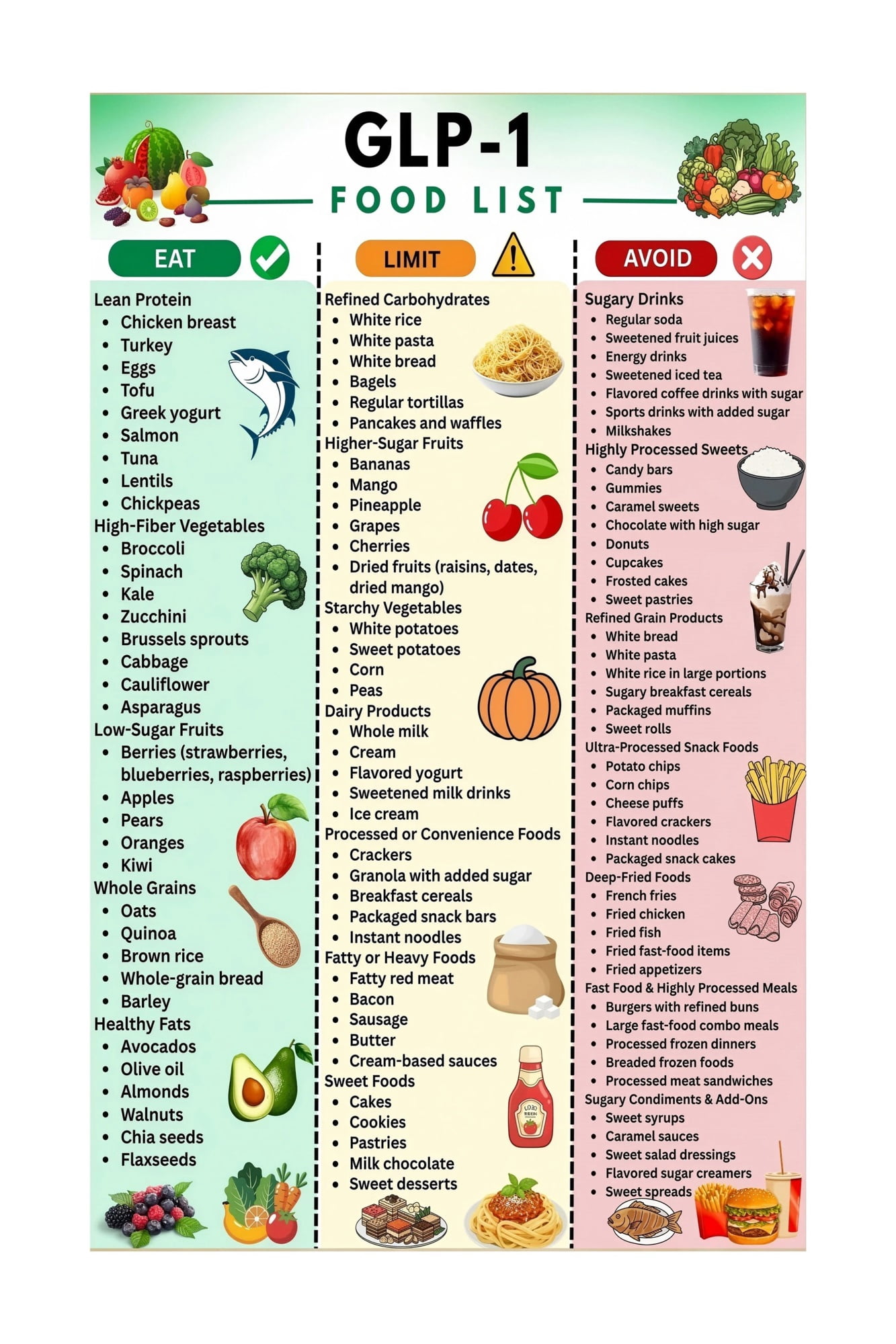 GLP 1 Diet Plan and Meal Plan Food List Poster Weekly Grocery Shopping ...