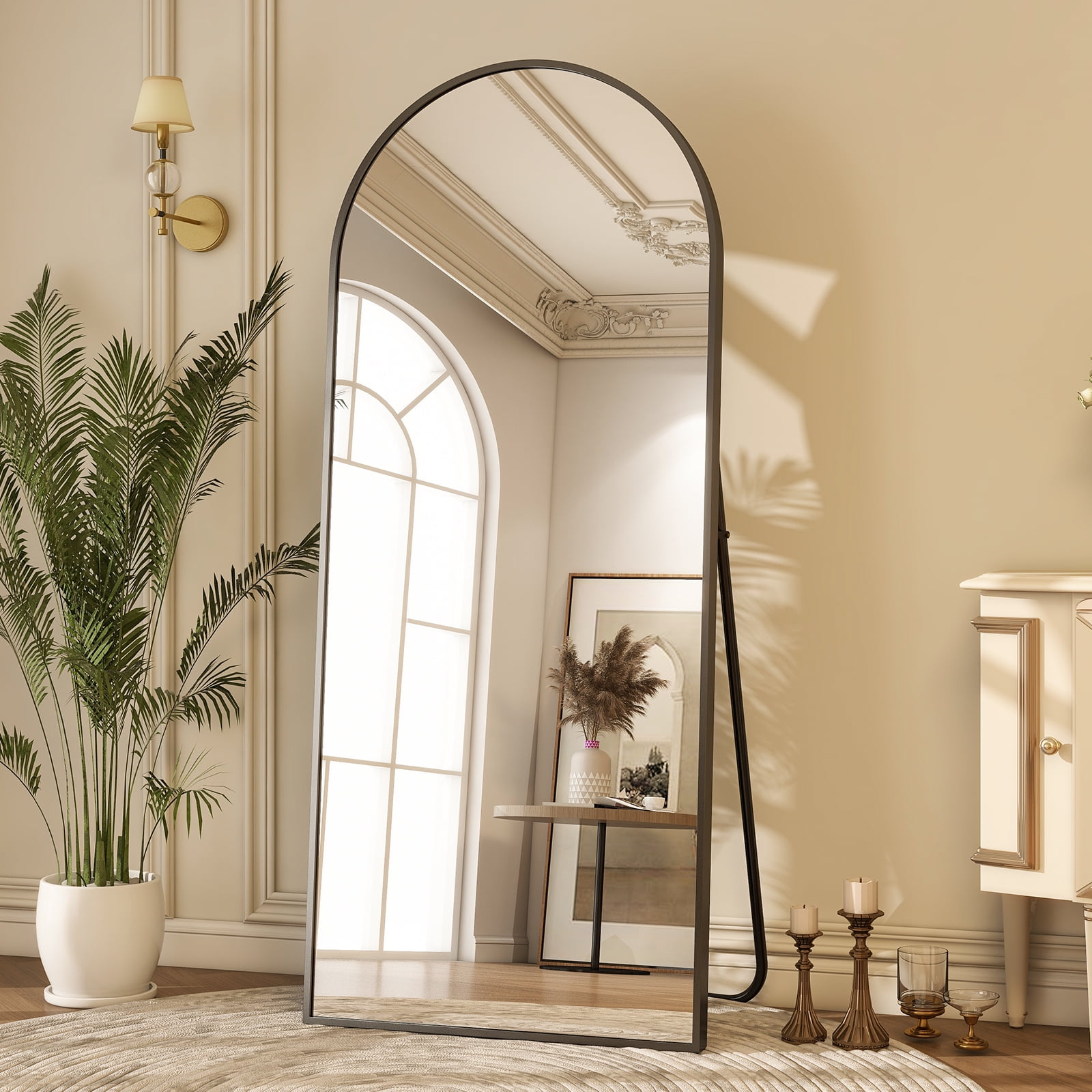 "GLSLAND Oversized Black Full Length Mirror, Arched Modern Floor Stand ...