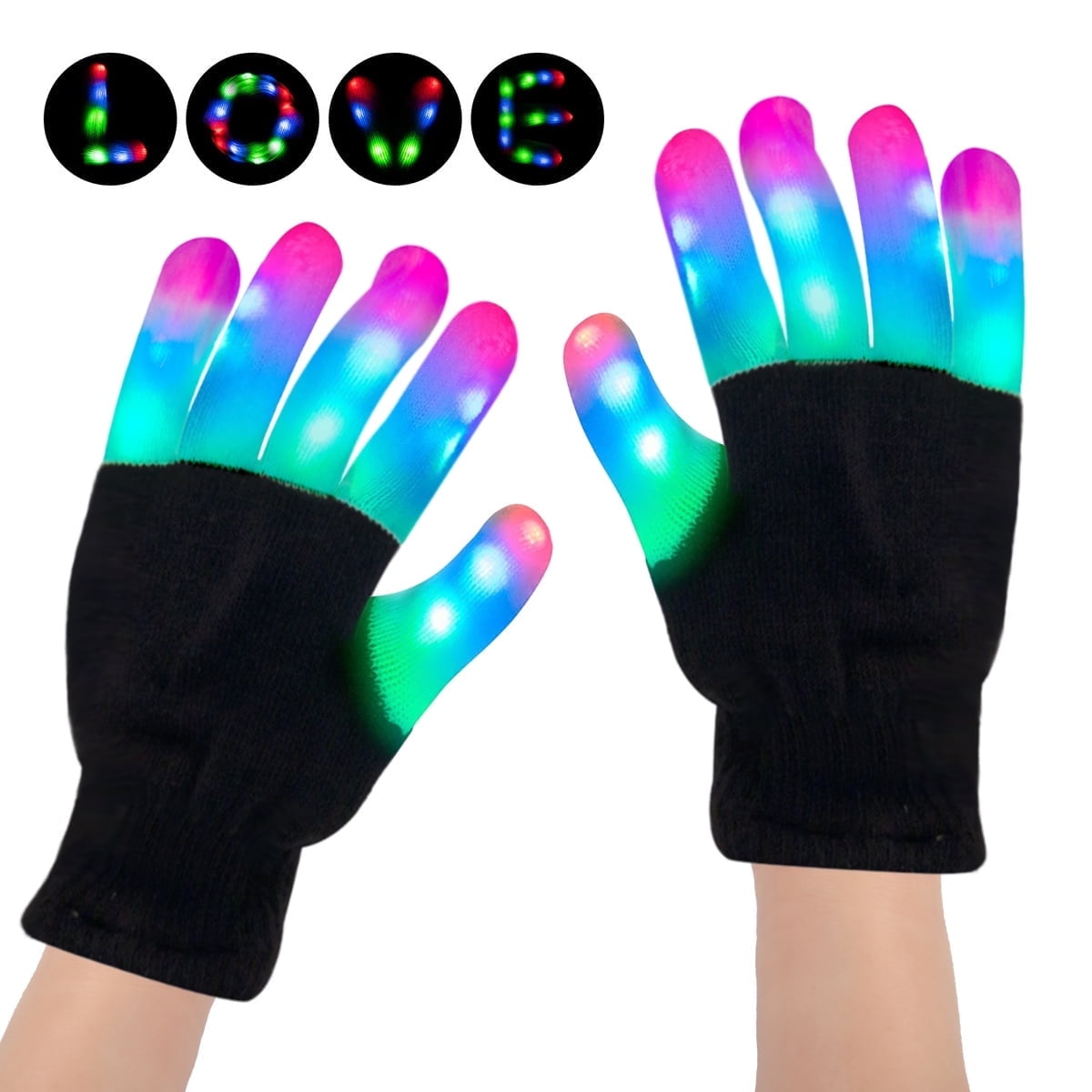 GLUAAE LED Gloves, Unisex Light up Gloves with Finger Lights in 3 ...