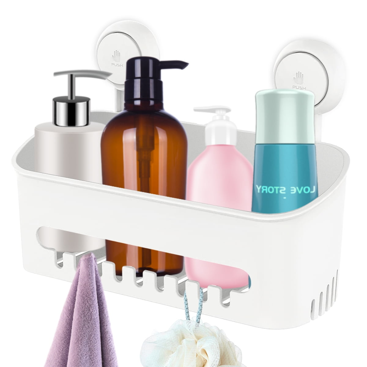 GLUAAE Shower Caddy Suction Cup No Drilling Shower Shelf Removable Wall ...