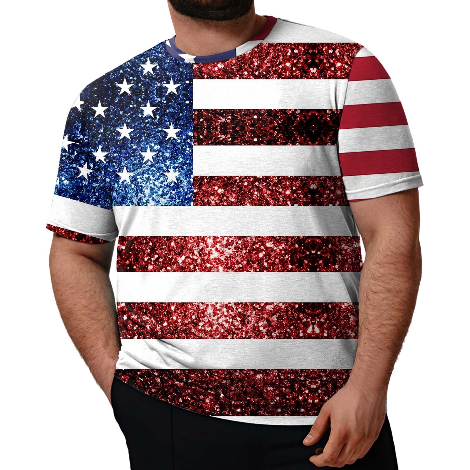GLVSZ 4th of July T-Shirts for Men 2024 Plus Size Short Sleeve Crewneck ...