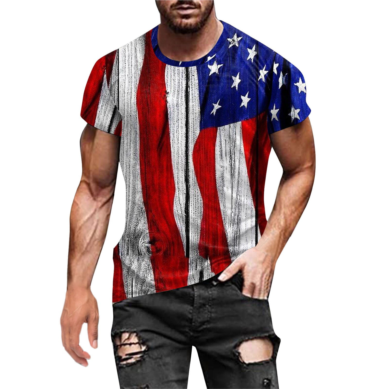 GLVSZ Mens American Flag T-Shirt Regular Fit Patriotic Vintage Shirts 4th of July Short Sleeve ...