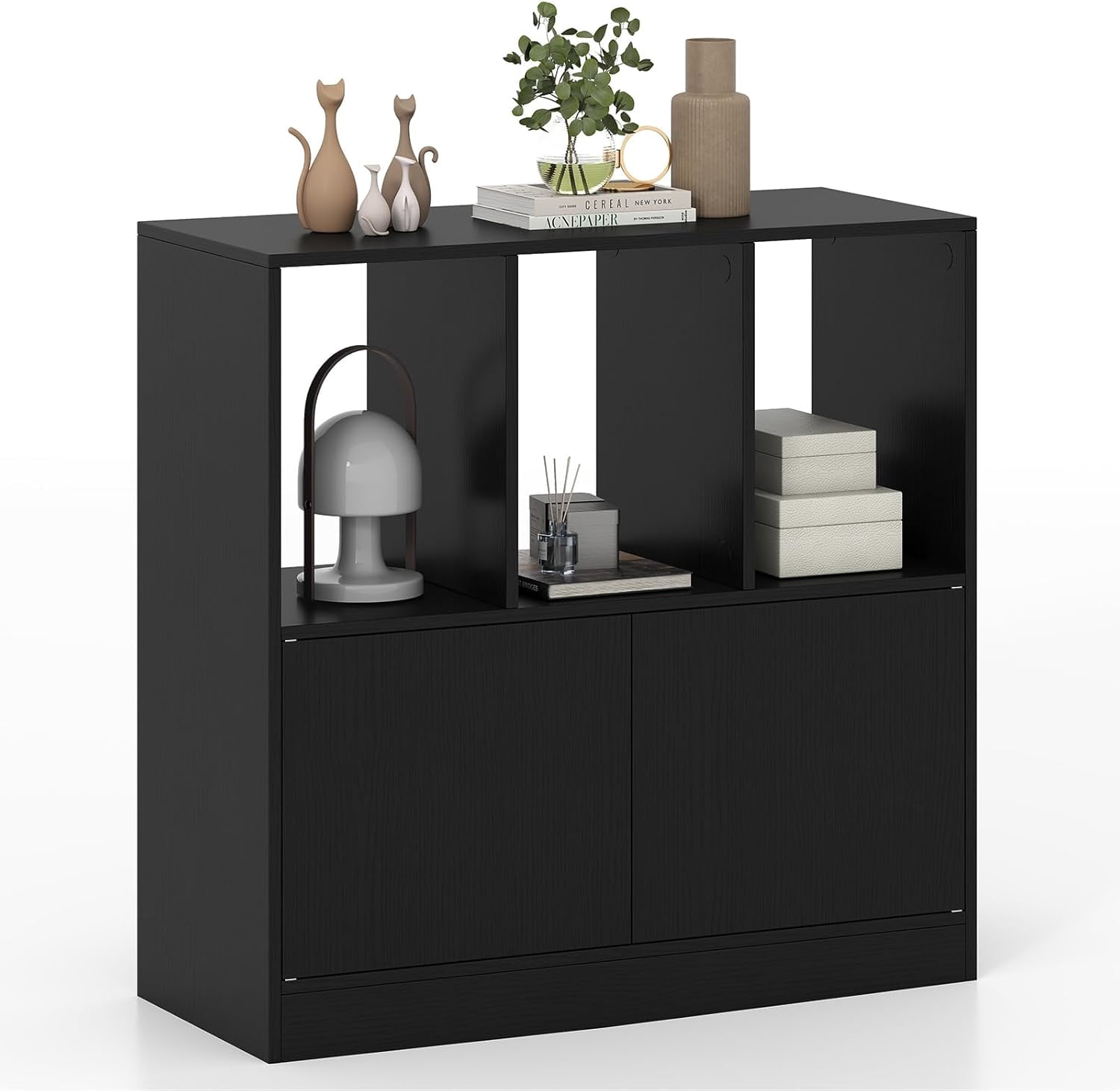 GLZ'HOME 3 Cube Bookcase with Doors, 3-Tier Cubby Book Shelf with 3 ...