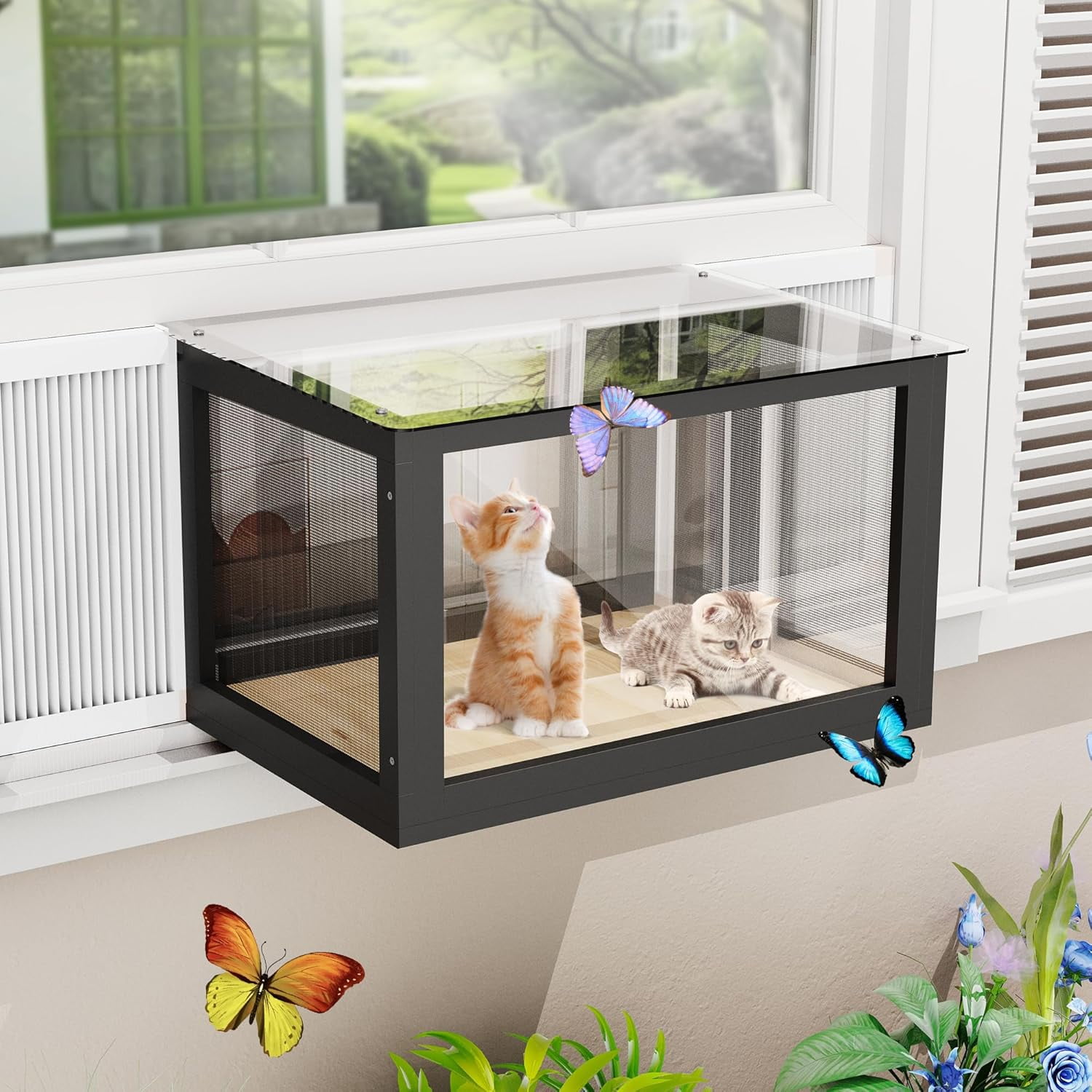 GLZ'HOME Cat Window Box,Catio Outdoor Cat Enclosure with Bug Proof Wire Mesh Fits Double Hung ...