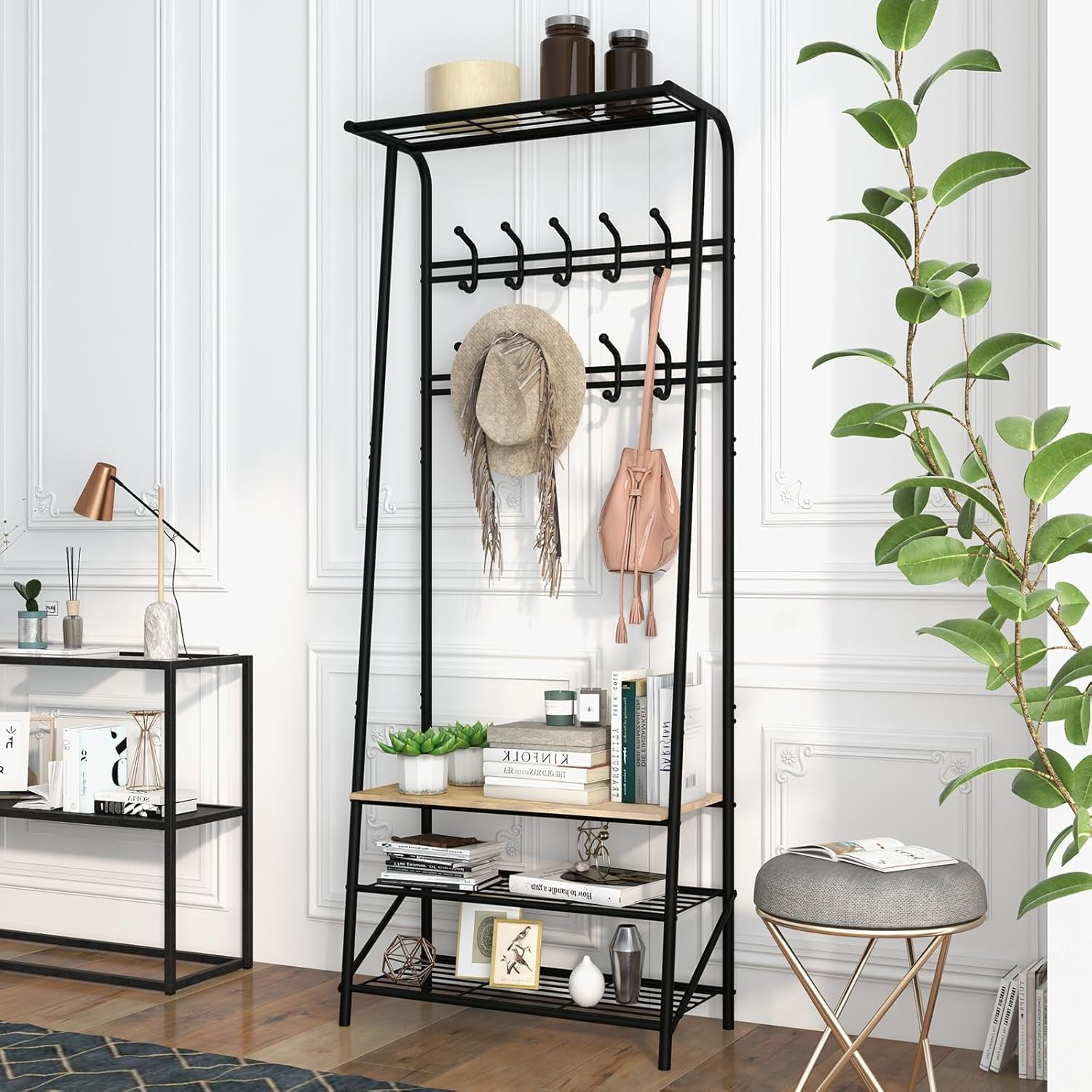 GLZ'HOME Coat Rack, Hall Tree with Shoe Storage , 3-in-1 ...