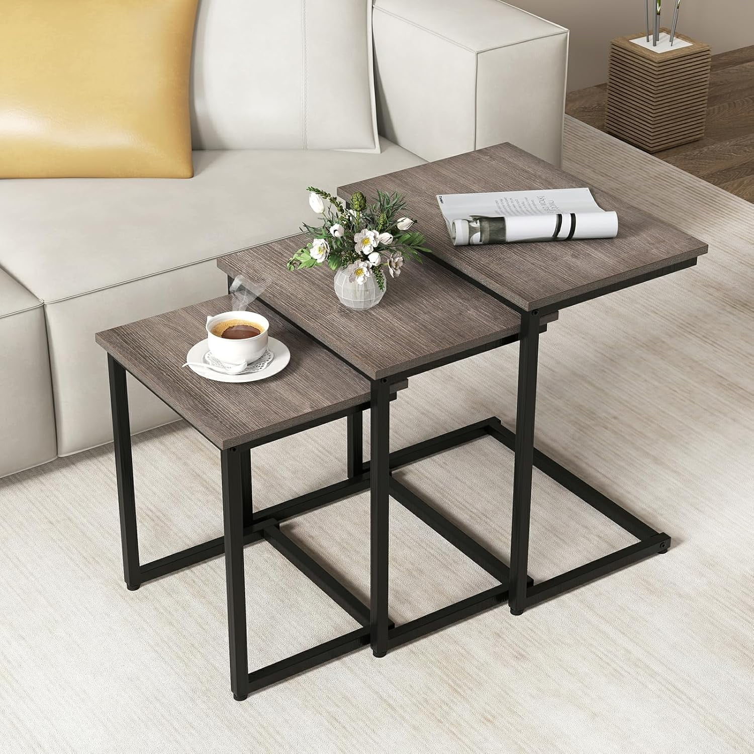 GLZ'HOME Nesting Coffee Tables Set of 3, Rectangular Nesting Center ...