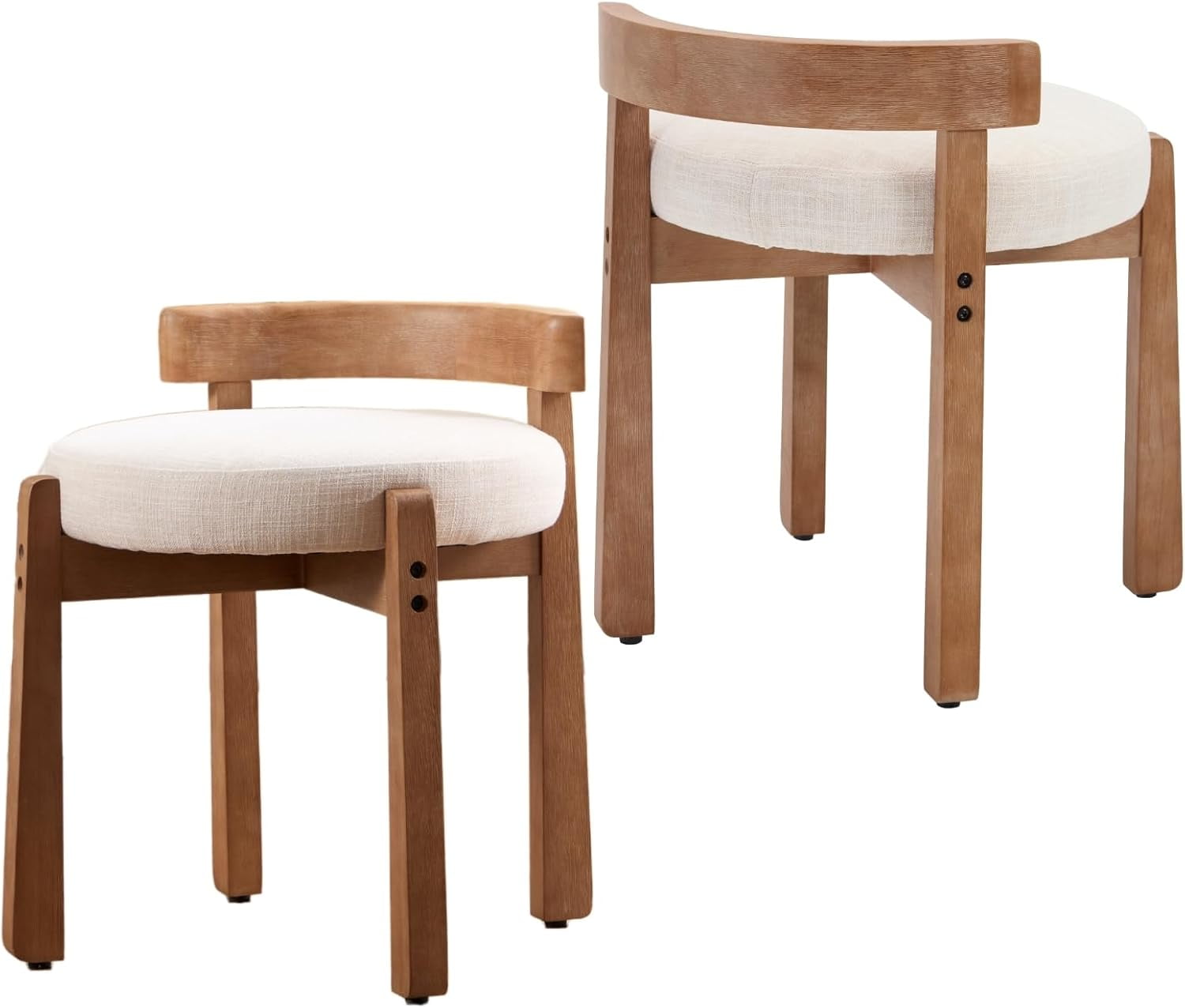 GLZ'HOME Wood Vanity Chair with Back Set of 2, Linen Upholstered Small ...