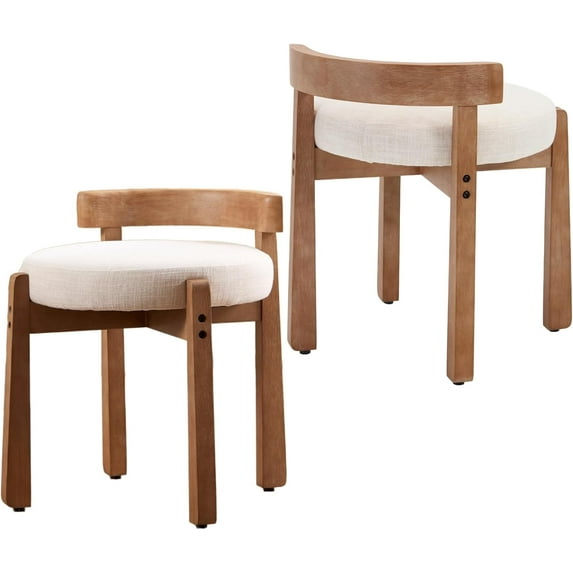 GLZ'HOME Wood Vanity Chair with Back Set of 2, Linen Upholstered Small ...