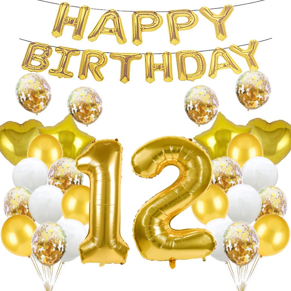 GLZLMM 12th Birthday Balloon 12th Birthday Decorations H2FSDGold 12 ...