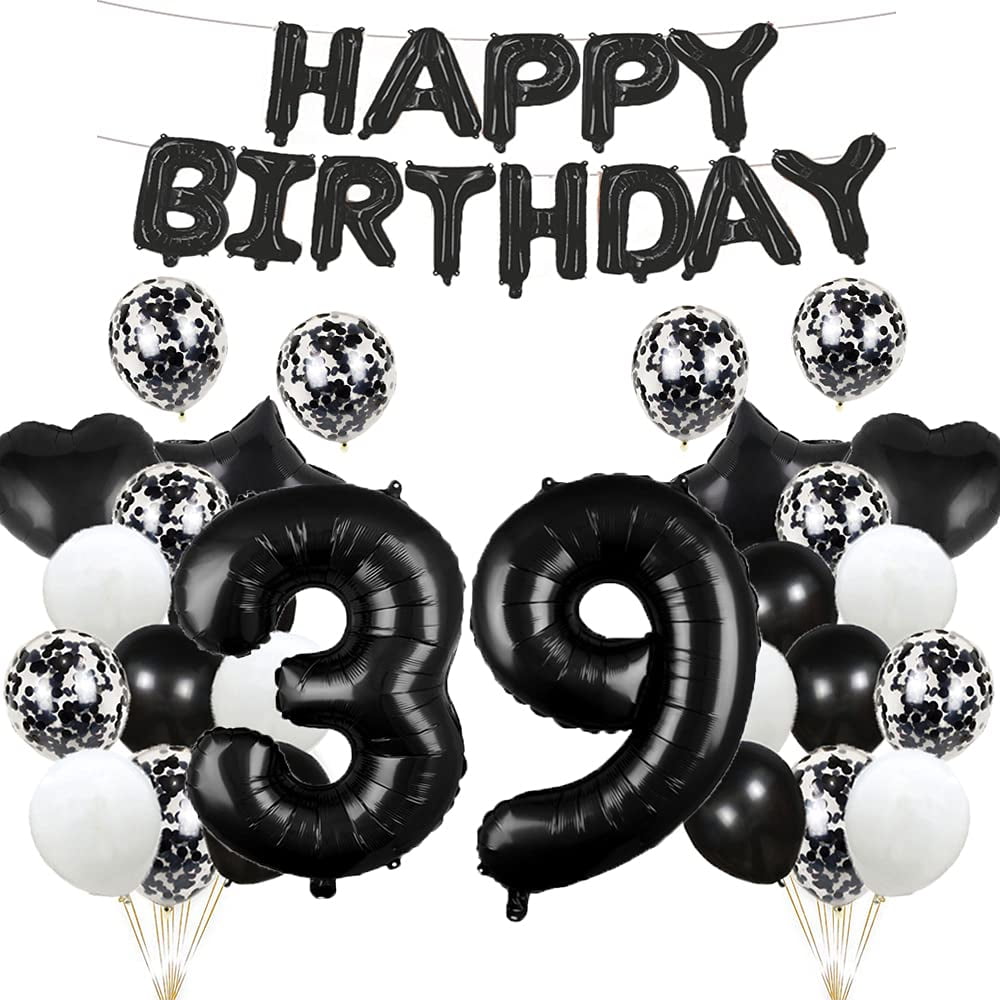 GLZLMM 39th BirthdayTRDN Balloon 39th Birthday Decorations Black 39 ...