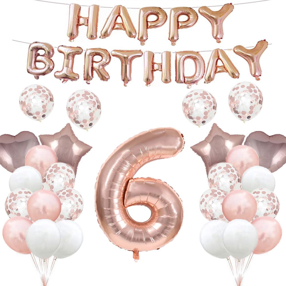 GLZLMM 6th Birthday CORNET Balloon 6th Birthday Decorations Rose Gold 6 ...