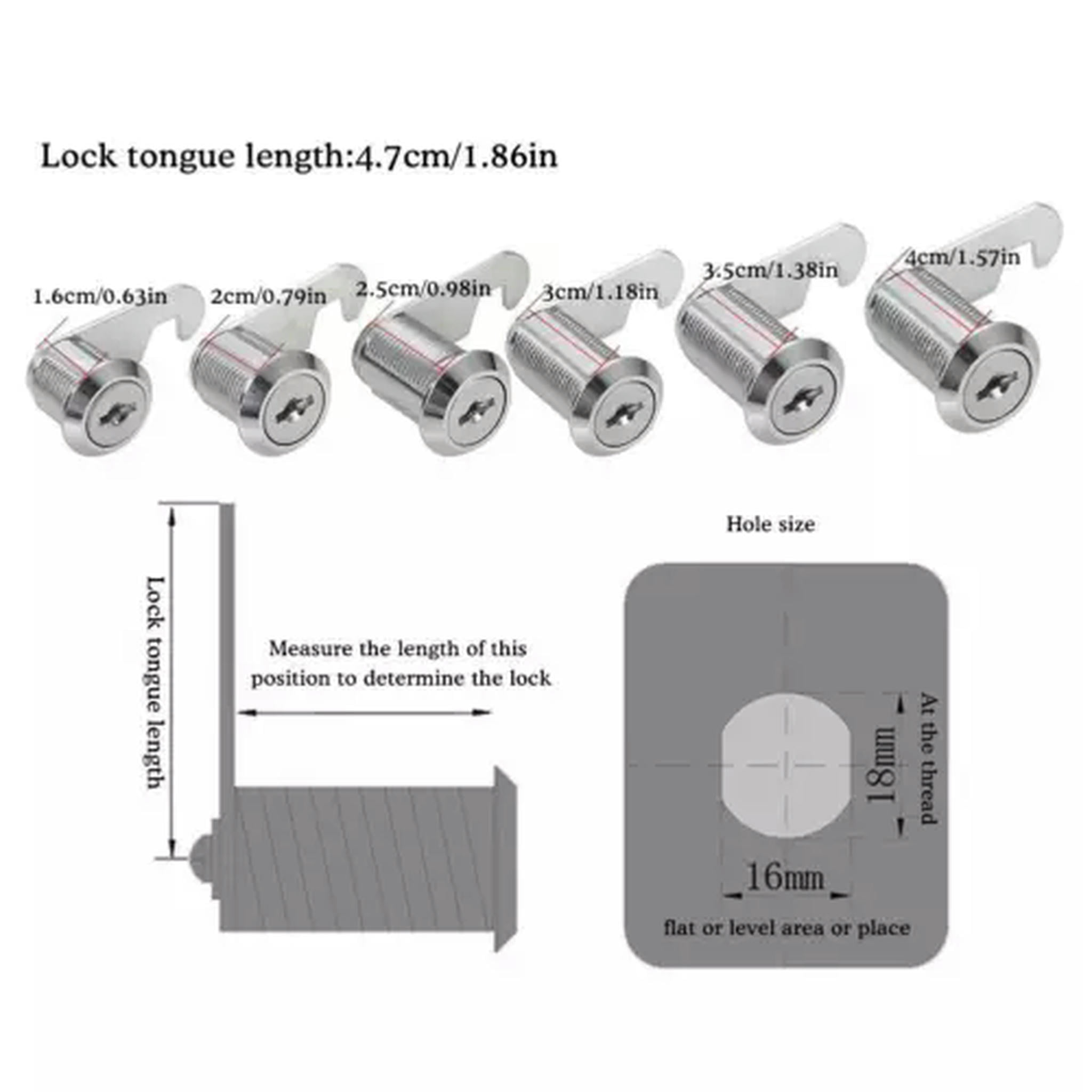GLZMDL1 16-40mm Cam Lock Door Barrel w/ 2 Key Zinc Alloy Drawer Cabinet Mail Box Locker-16mm ...