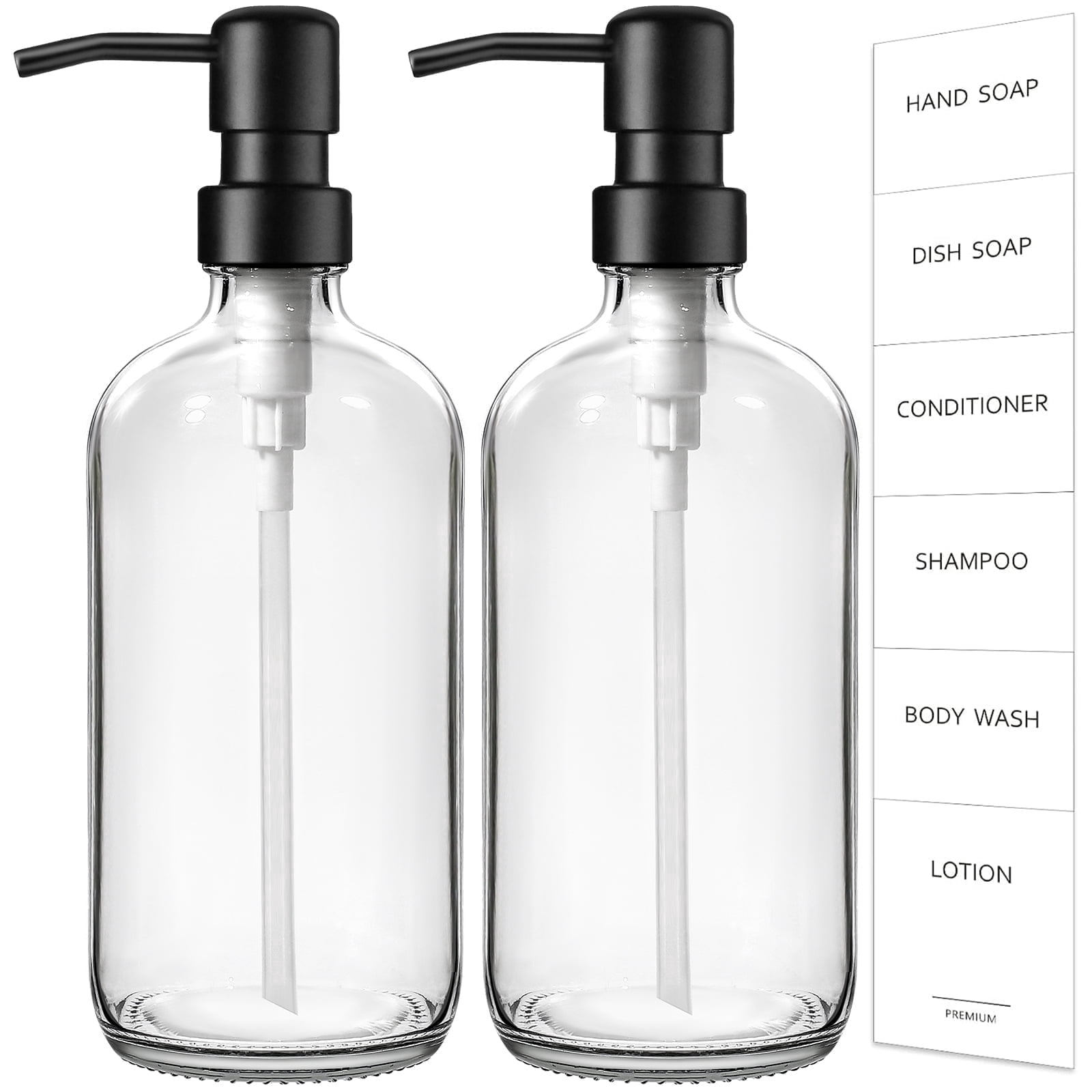 GM GMISUN Glass Soap Dispenser Set with Labels, Clear Lead-Free Glass ...