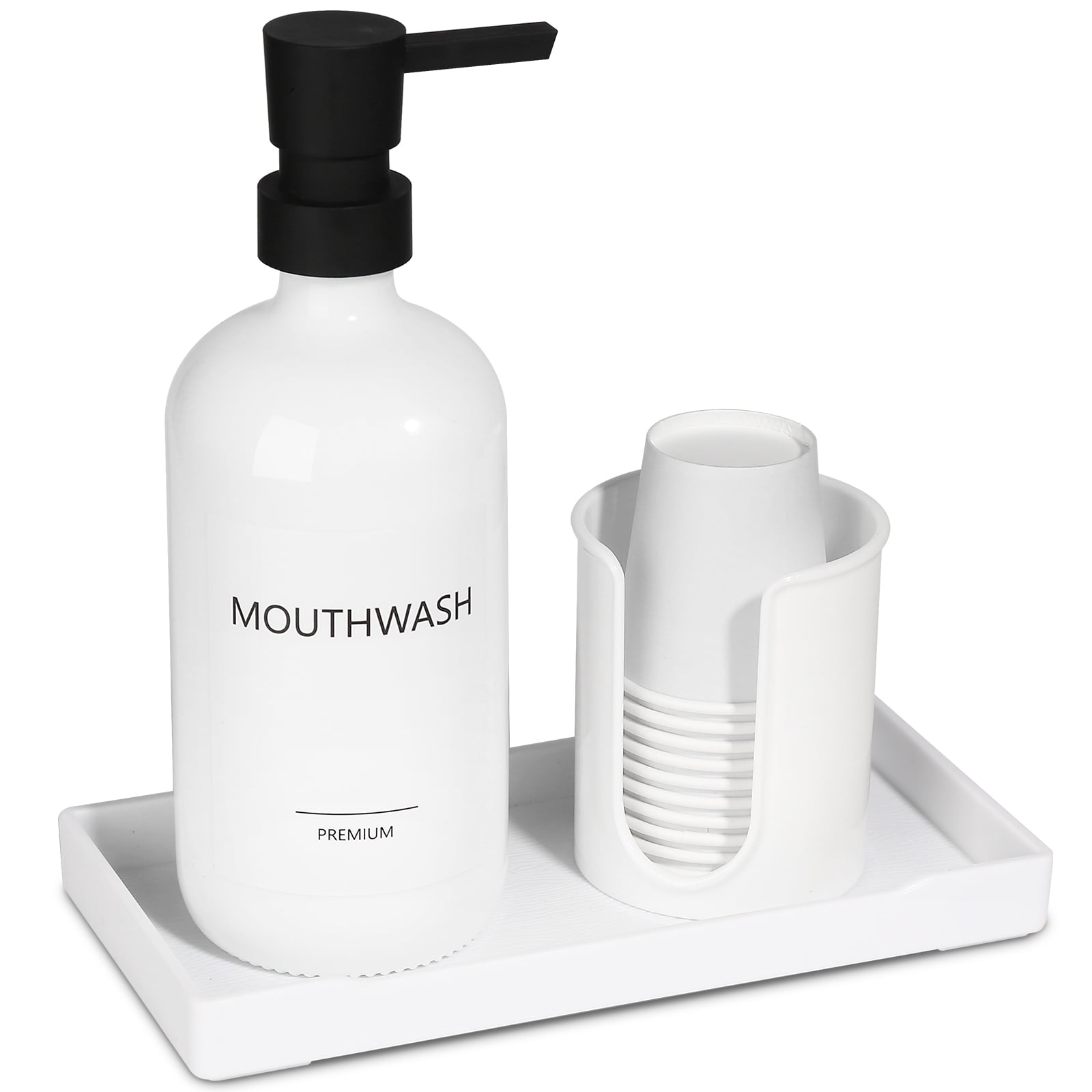 GM GMISUN Mouthwash Dispenser for Bathroom, White Glass Mouth Wash Pump ...