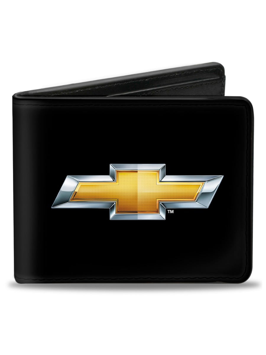 GM General Motors Wallet, Bifold, Chevy Bowtie Black Gold Logo Centered ...